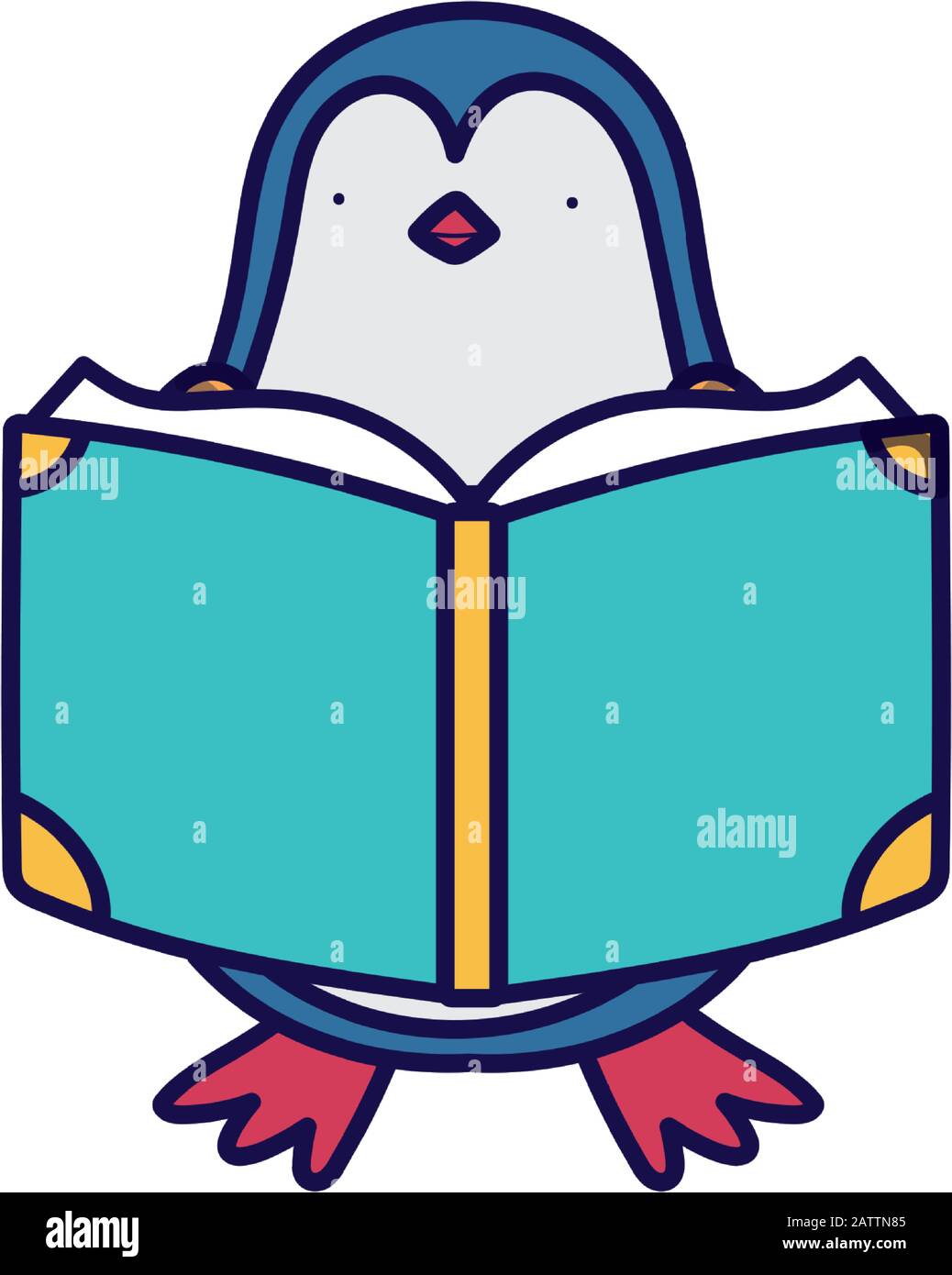 back to school education cute penguin reading book class vector ...