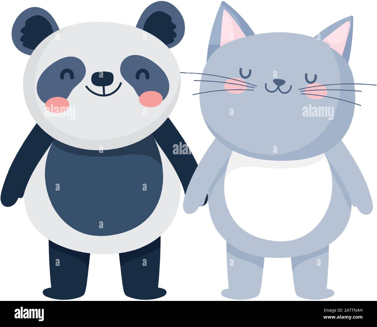 little cat and panda cartoon character on white background vector ...