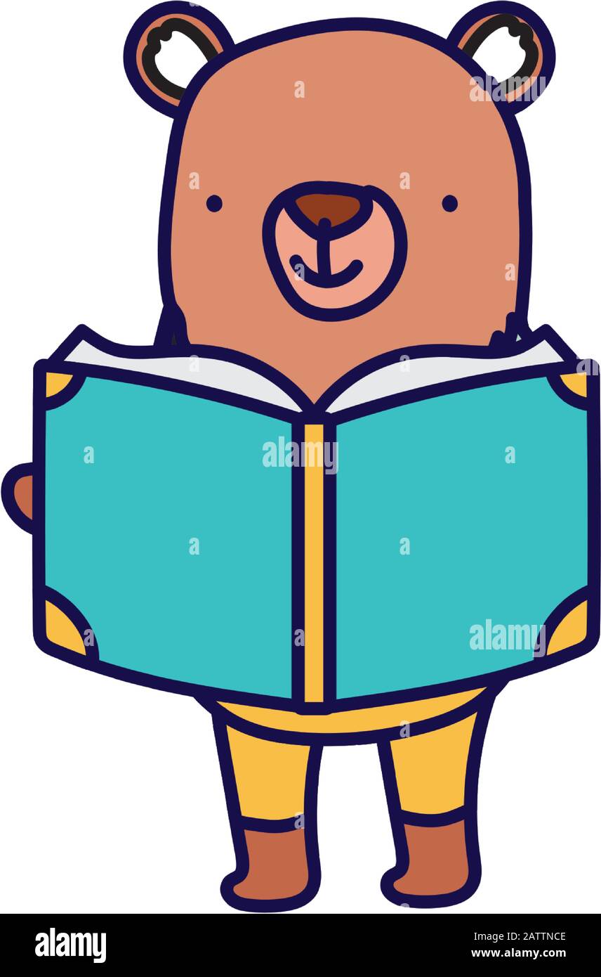 back to school education bear with clothes reading book vector ...
