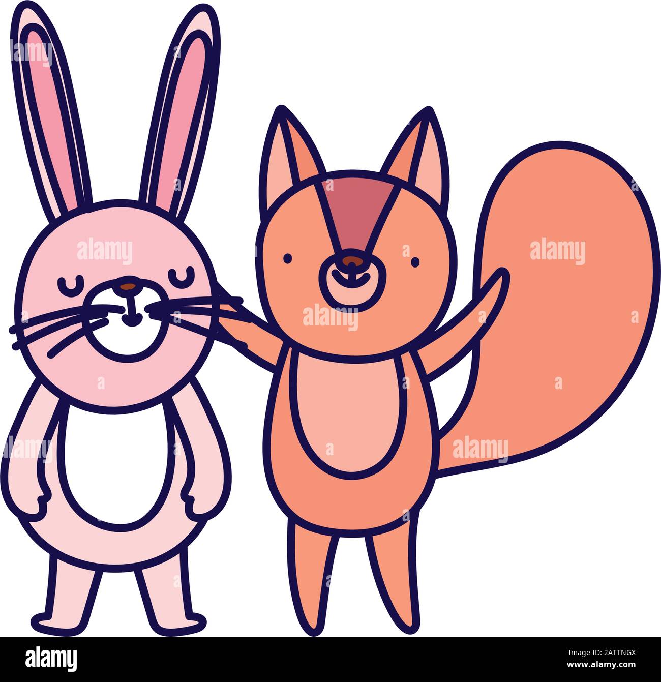little rabbit and squirrel cartoon character on white background vector ...