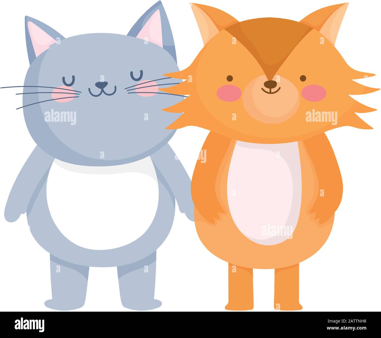 little cat and fox cartoon character on white background vector ...