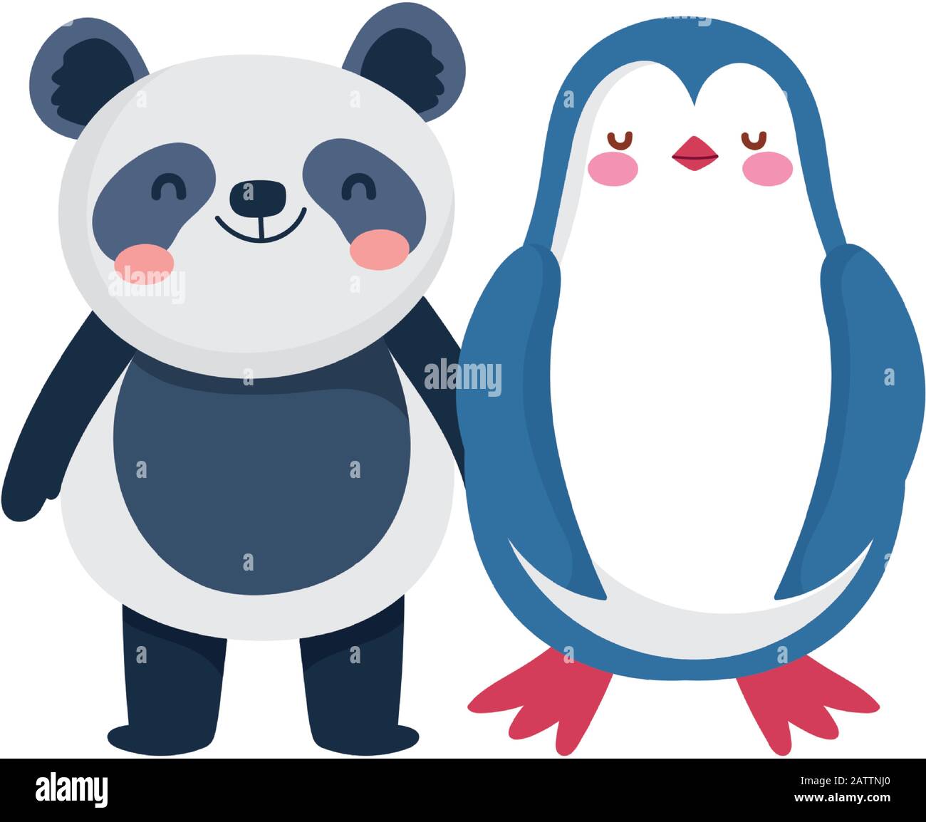 little panda and penguin cartoon character on white background vector ...