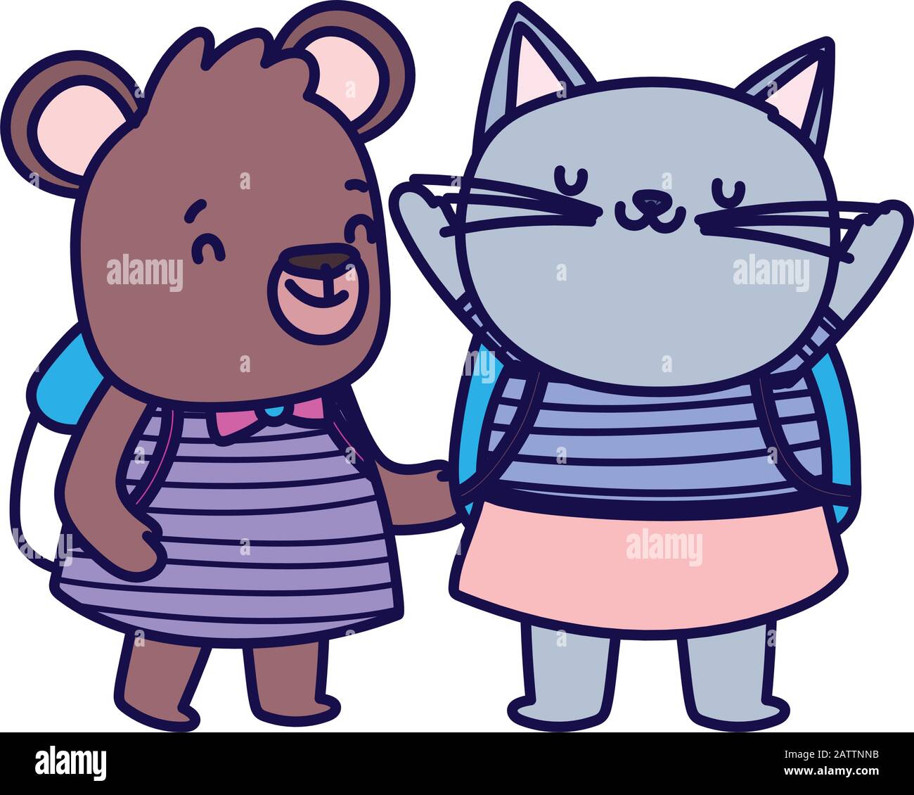back to school education female cat and bear with backpacks vector ...
