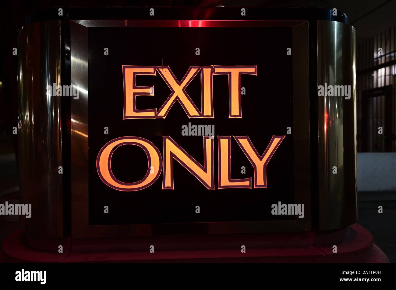 Reno, Nevada - January 20, 2020 - Illuminated Exit Only sign Stock ...
