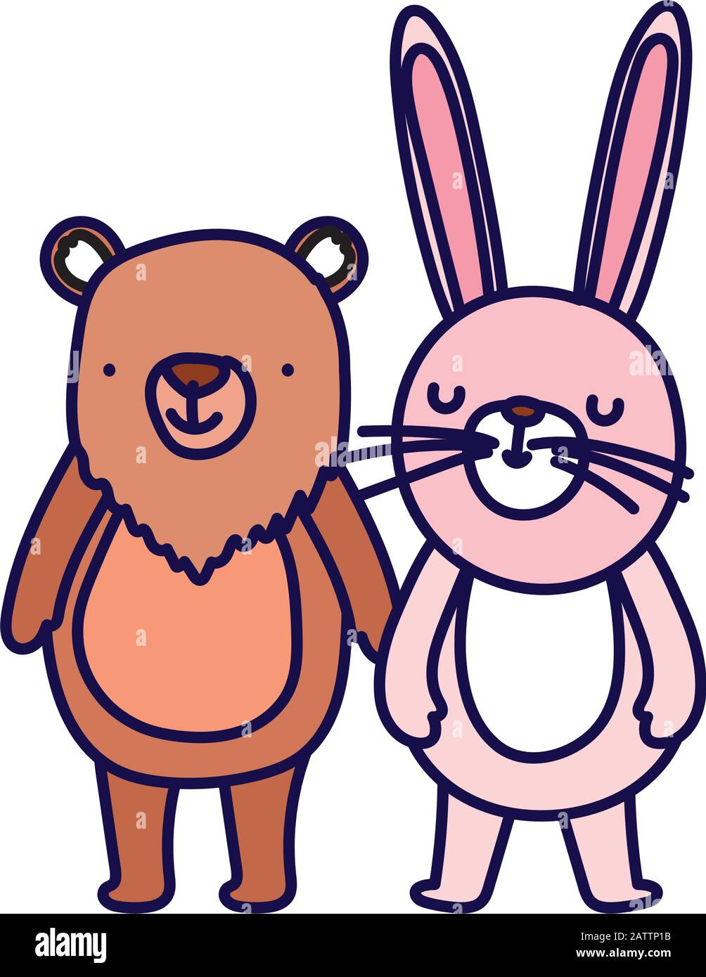 little rabbit and bear cartoon character on white background vector ...