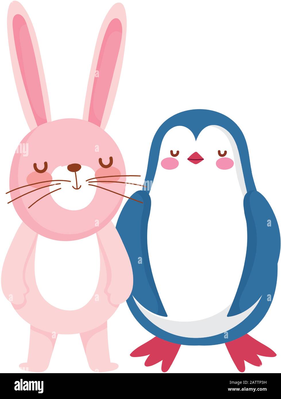 little penguin and rabbit cartoon character on white background vector ...