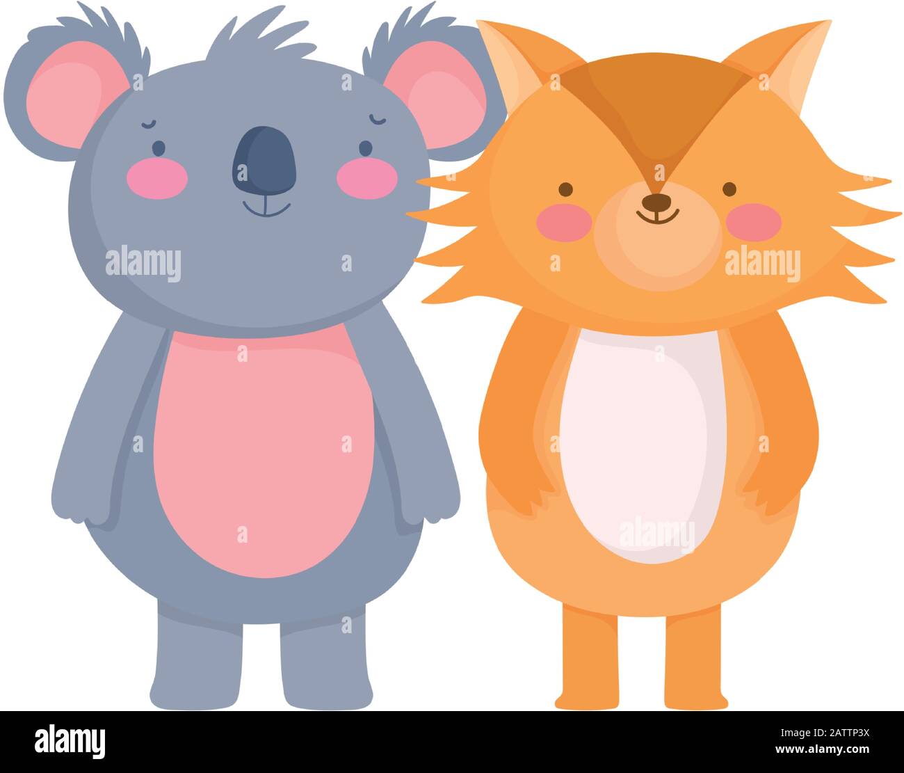 happy cute koala and fox cartoon character vector illustration Stock ...