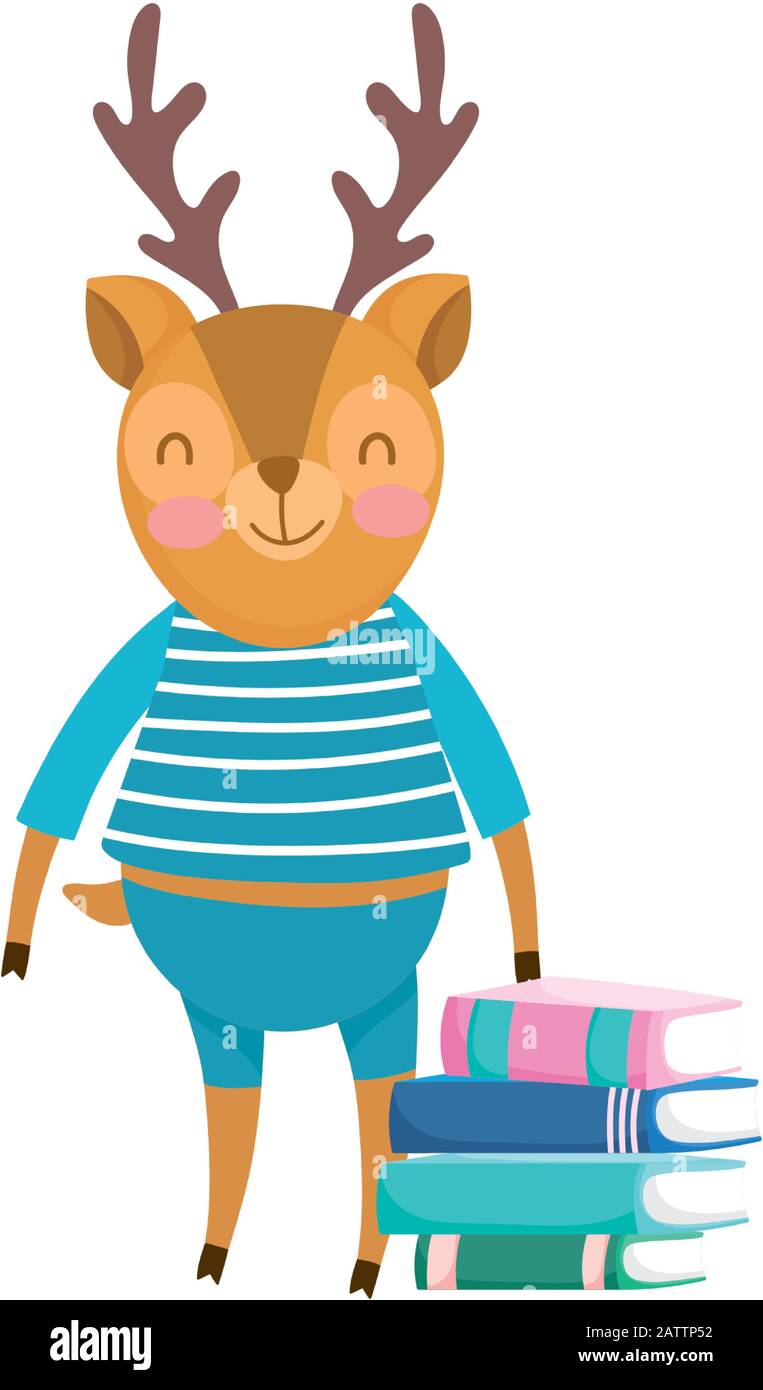 back to school education cute deer with books supply vector ...