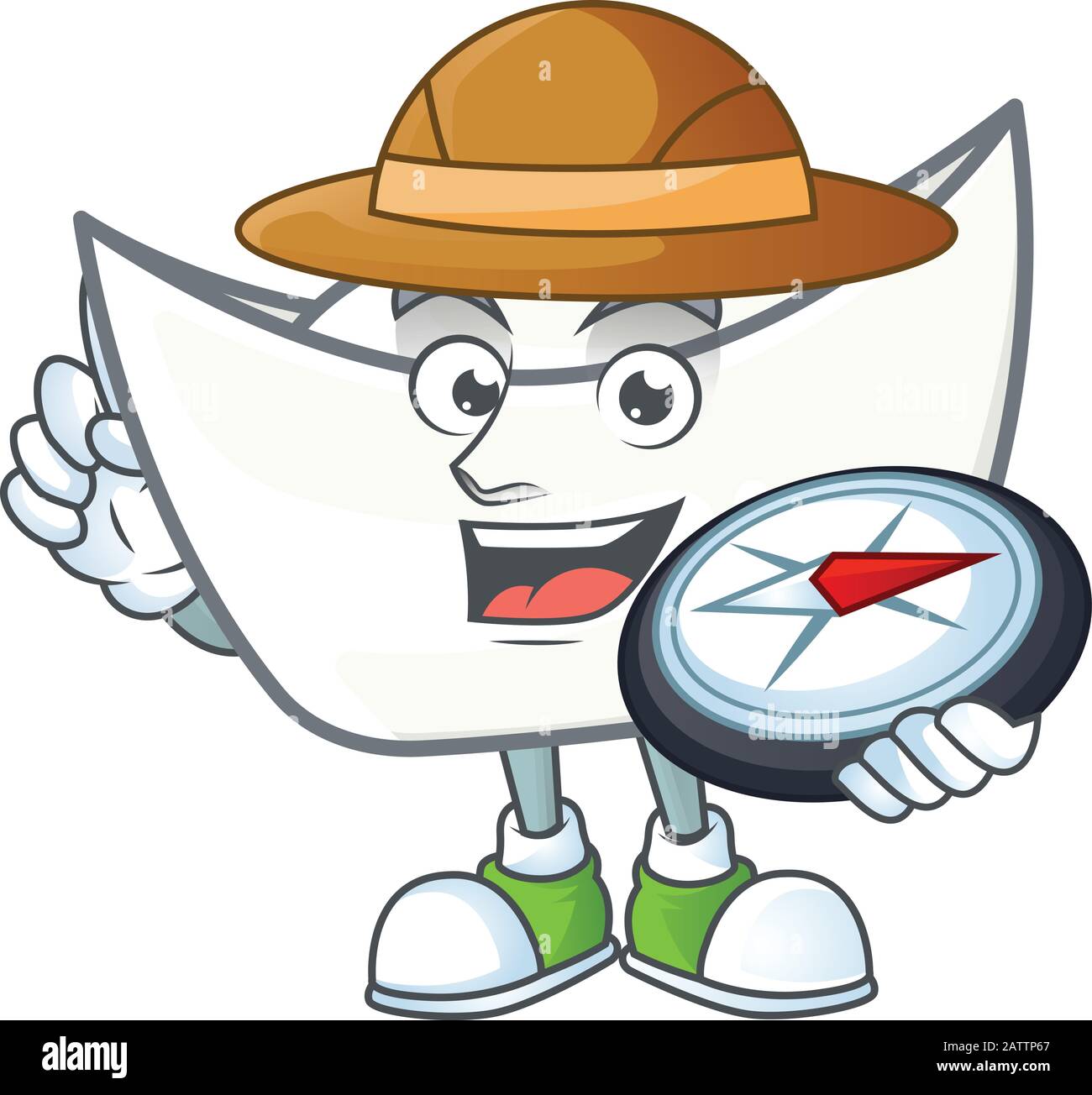 A chinese white ingot explorer cartoon design having a compass Stock ...