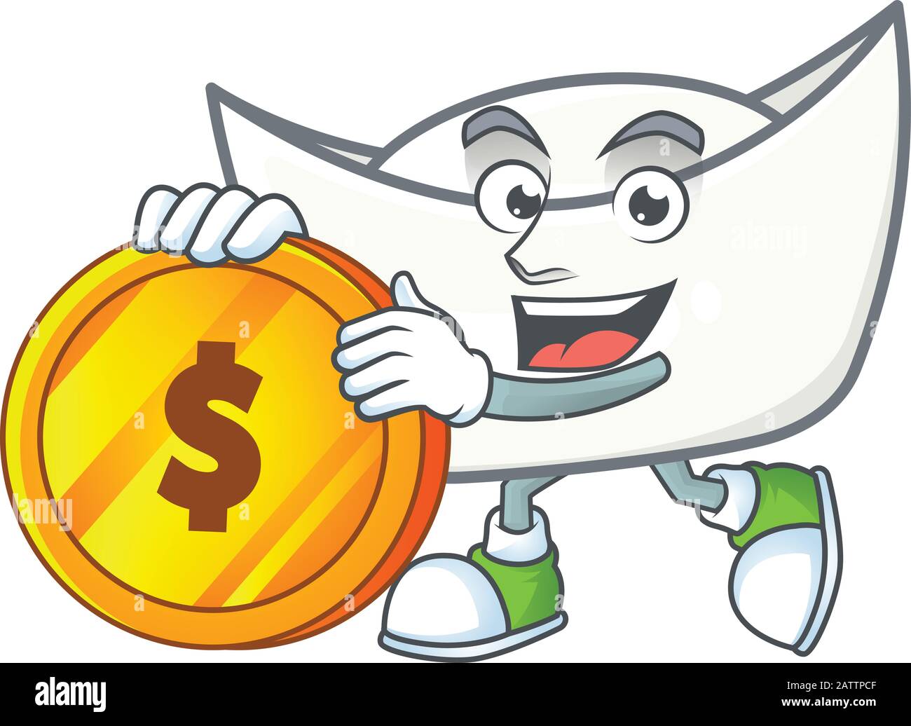 an elegant chinese white ingot mascot cartoon design with gold coin ...