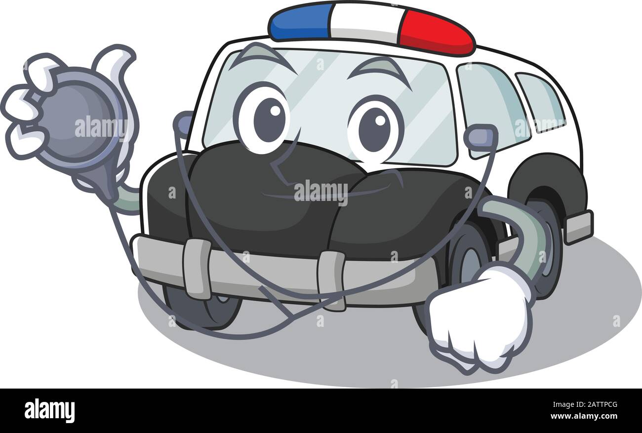 A mascot picture of police car cartoon as a Doctor with tools Stock ...