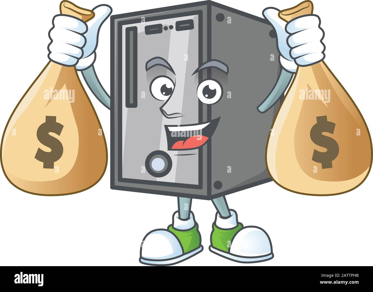 A cute image of CPU cartoon character holding money bags Stock Vector ...