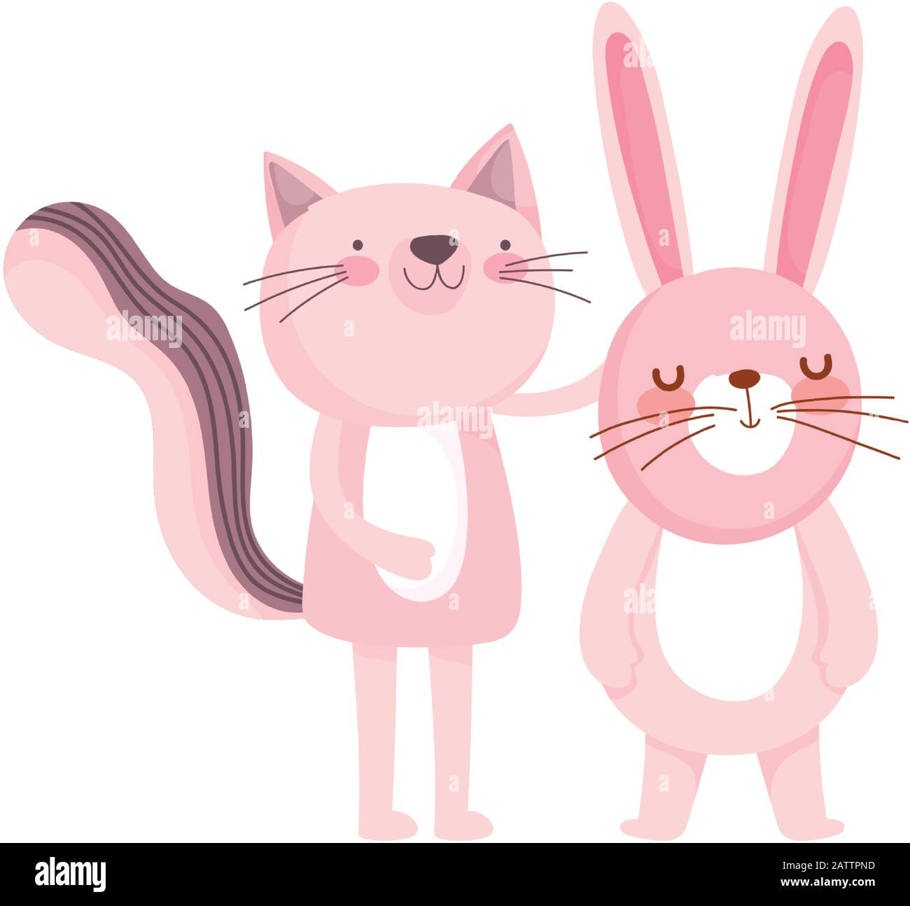 cute cat and rabbit cartoon character on white background vector ...