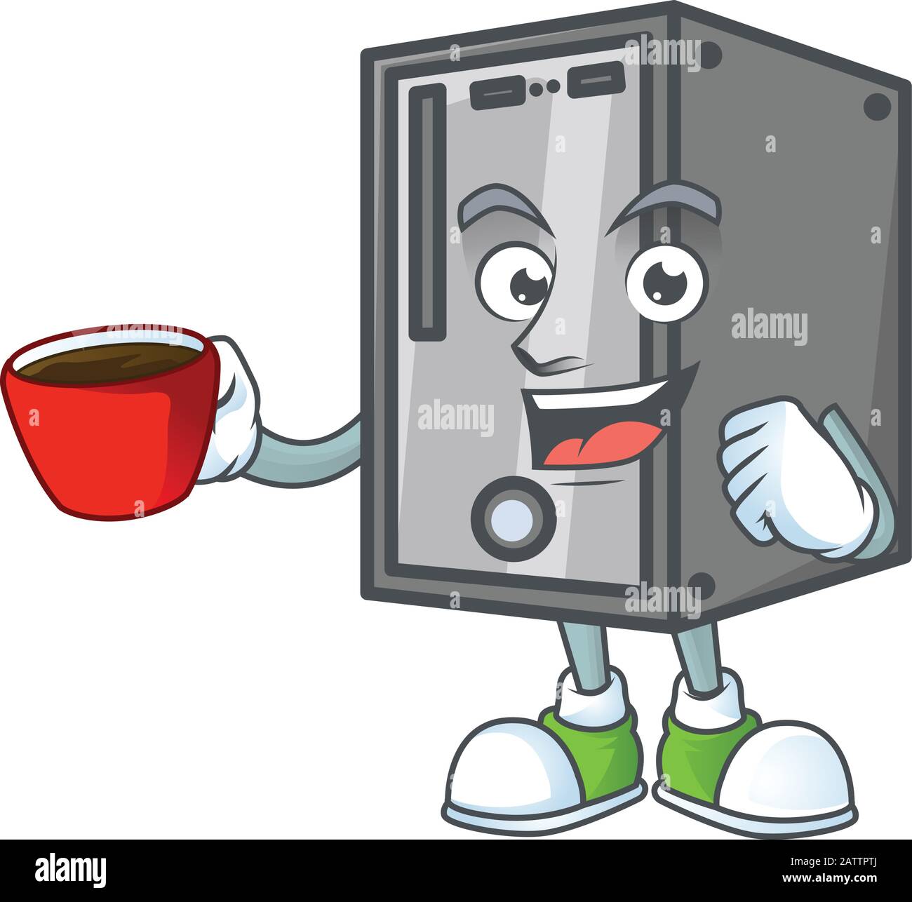 Cool CPU cartoon character with a cup of coffee Stock Vector Image ...