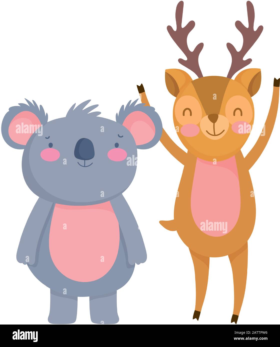 cute deer and koala cartoon on white background vector illustration ...