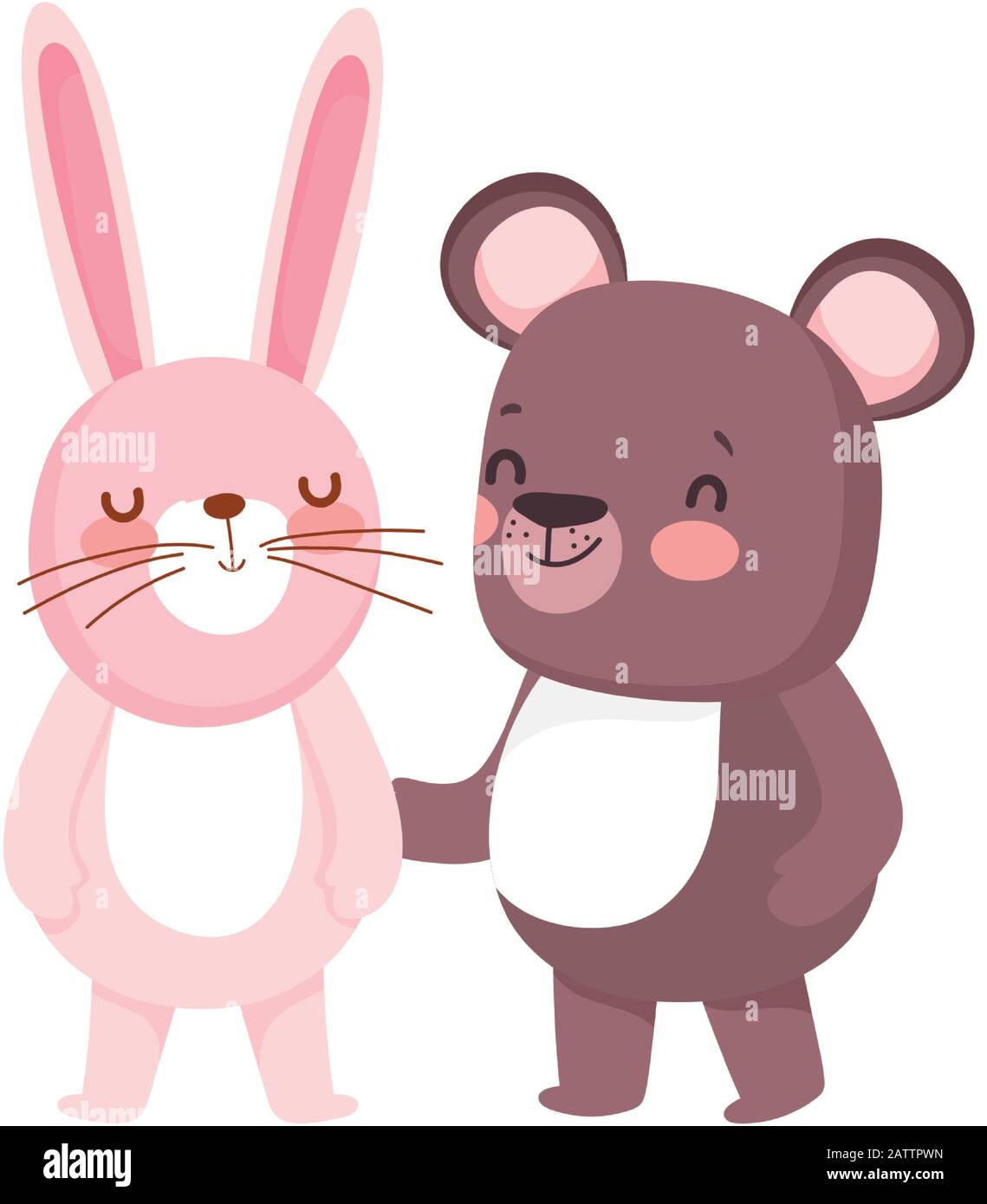 little teddy bear and rabbit cartoon character on white background ...