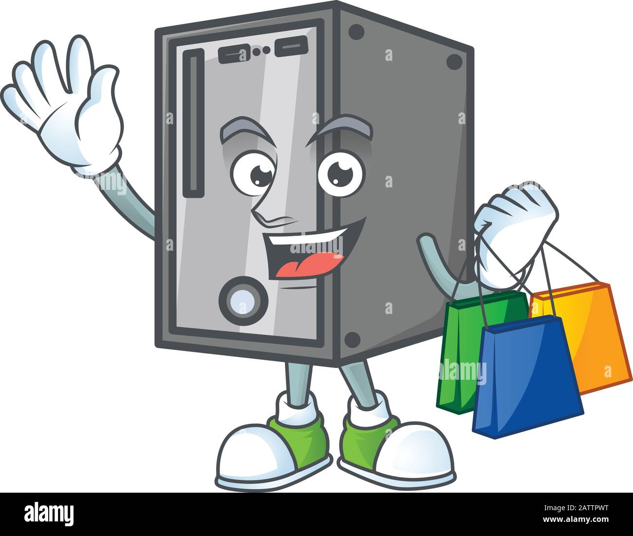 A rich CPU cartoon design waving and holding Shopping bag Stock Vector ...