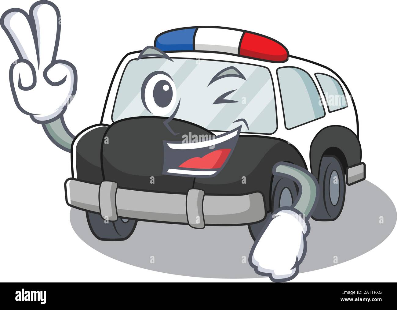 mascot of funny police car cartoon Character with two fingers Stock ...