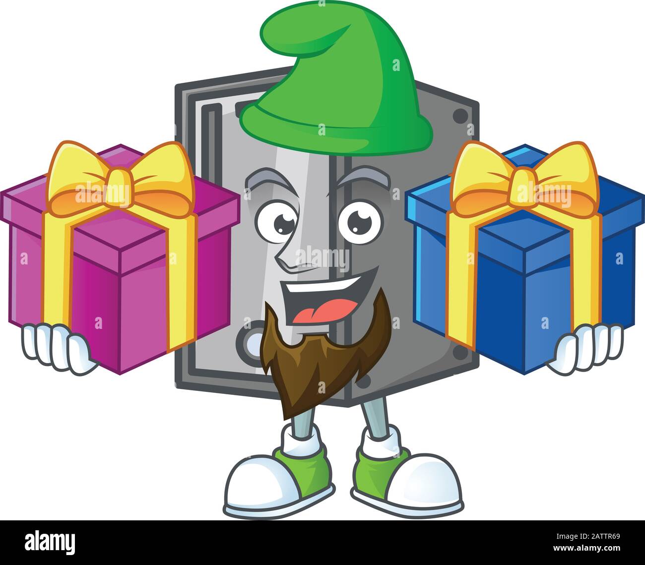 A charming CPU cartoon mascot style with two boxes of gifts Stock ...