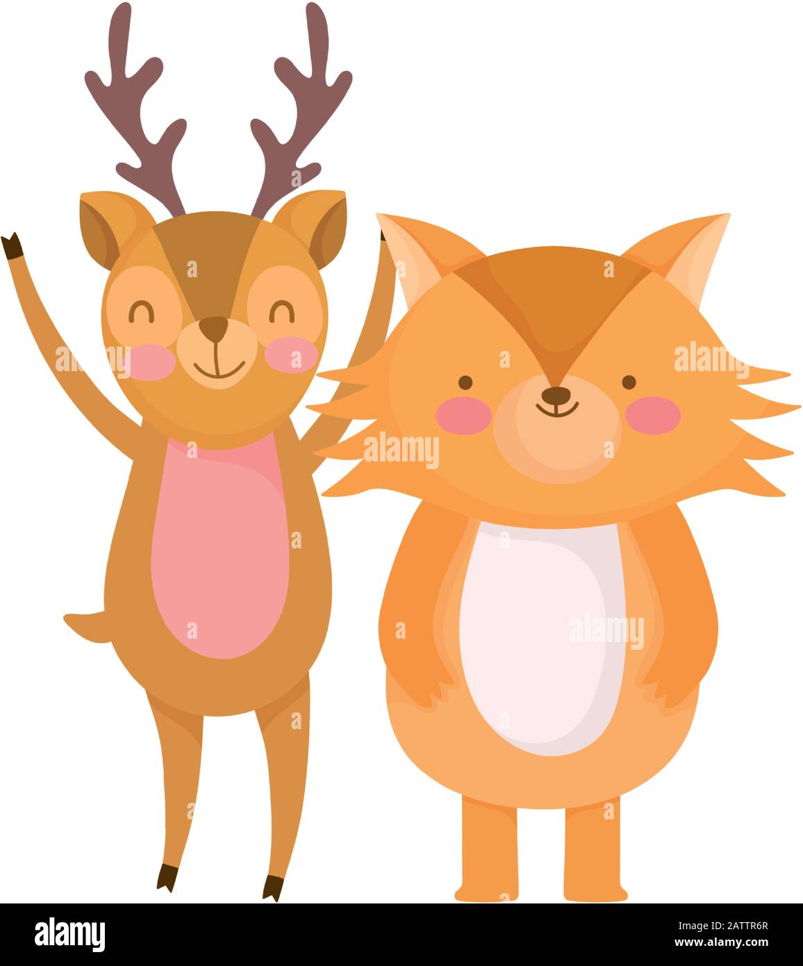 cute deer and fox cartoon on white background vector illustration Stock ...