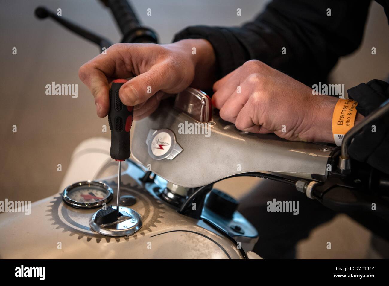 Bremen, Germany. 30th Jan, 2020. Martin Klein is tinkering with his ...
