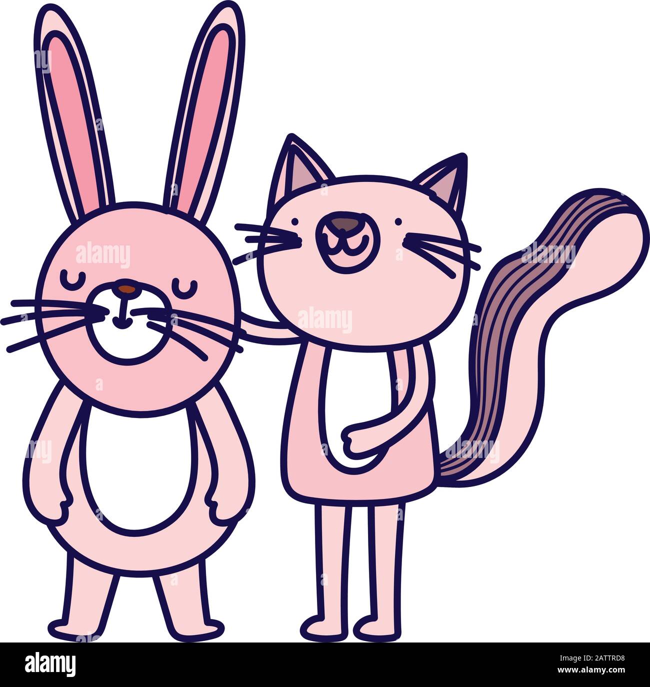 cute cat and rabbit cartoon character on white background vector ...