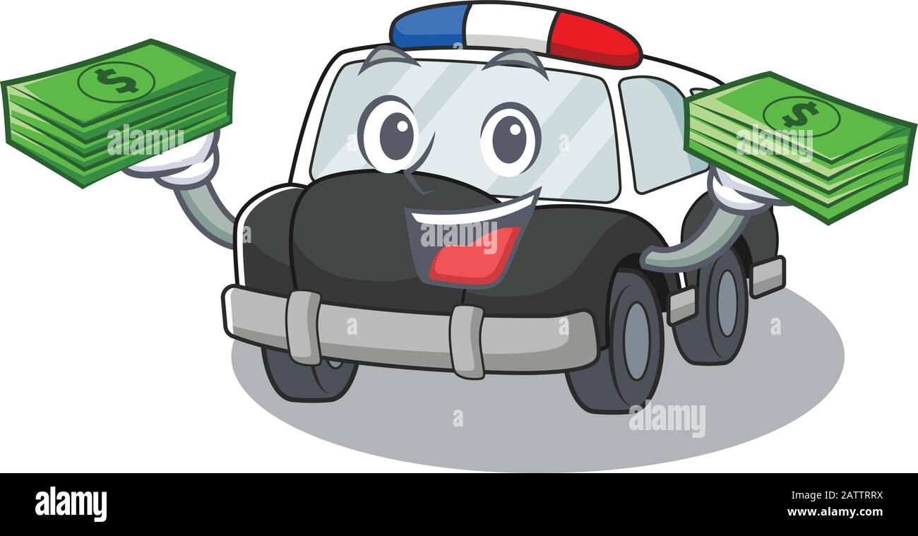 cool rich police car character having money on hands Stock Vector Image ...