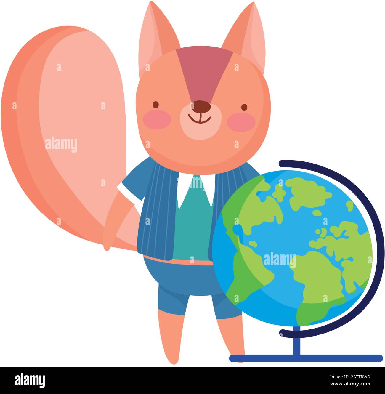 cute squirrel with globe map class vector illustration Stock Vector ...