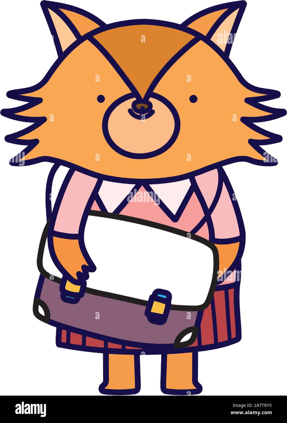 back to school education cute fox with clothes and schoolbag vector ...