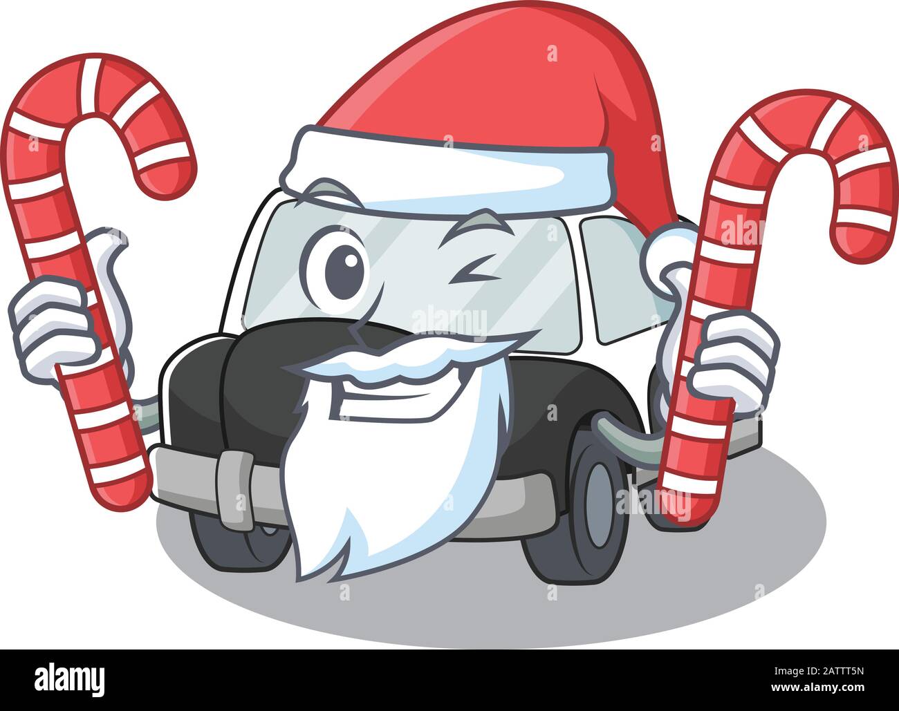 Police Car Cartoon character wearing Santa costume bringing a candy ...
