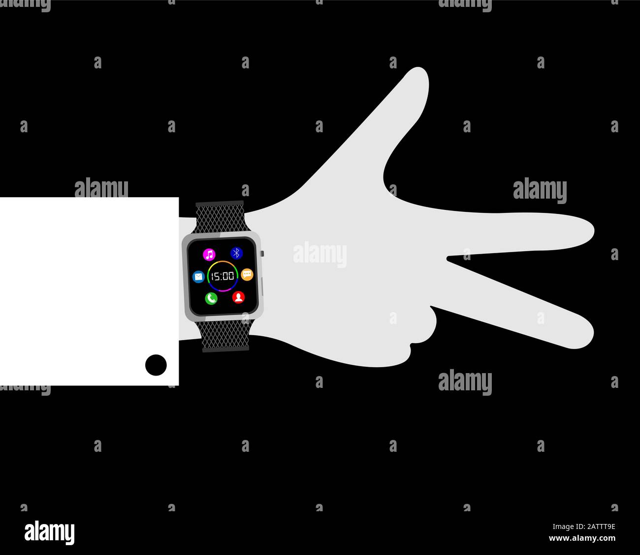 A poster with the image of a smart watch on his hand. Hand with spread ...