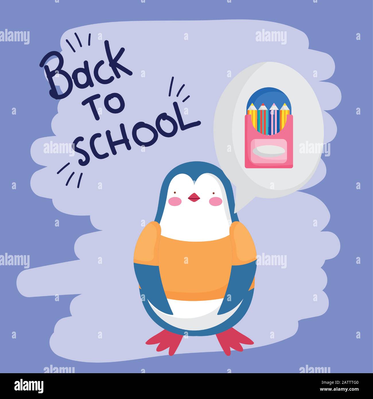 back to school education cute little penguin with pencils color supply ...
