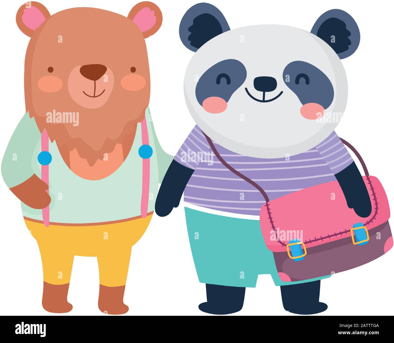 back to school education cute panda with backpack and bear vector ...