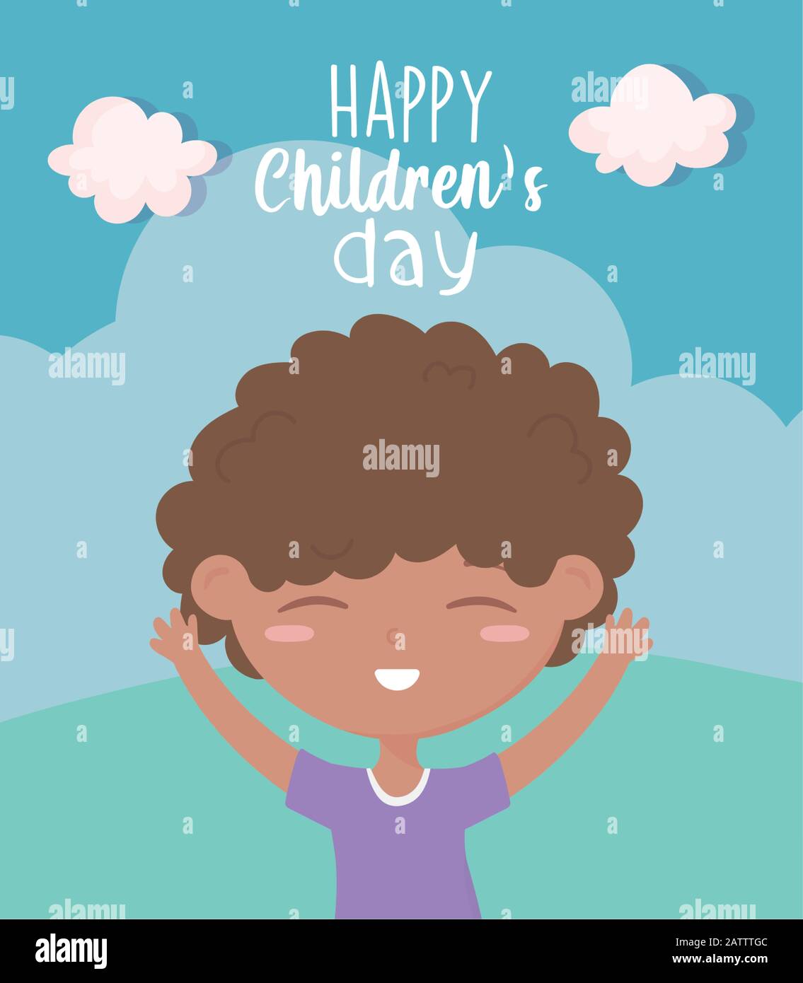 happy childrens day, cute little boy cartoon celebrating outdoors ...