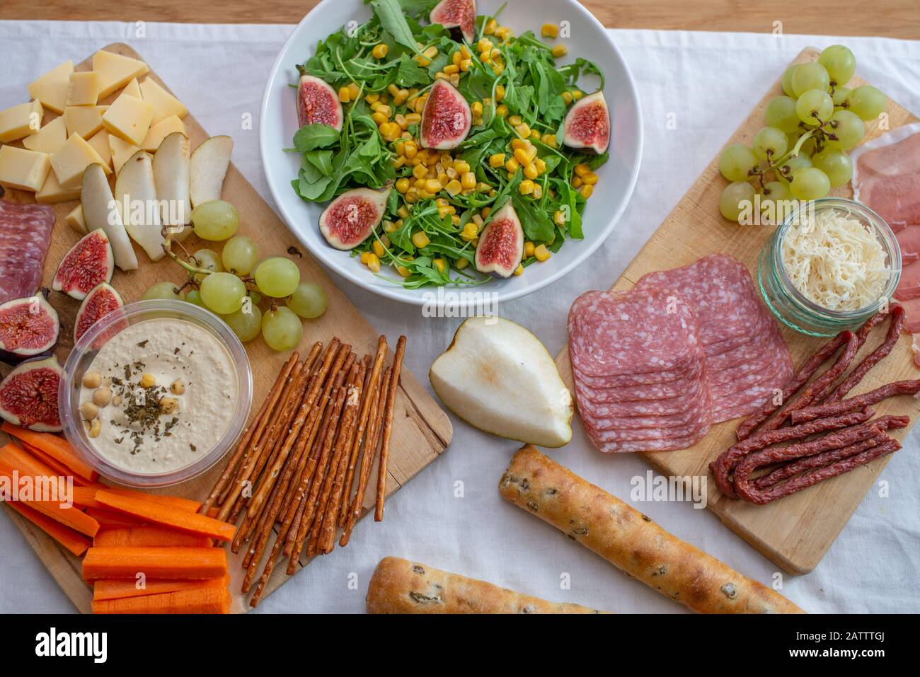 healthy family dinner setting concept on a table Stock Photo - Alamy