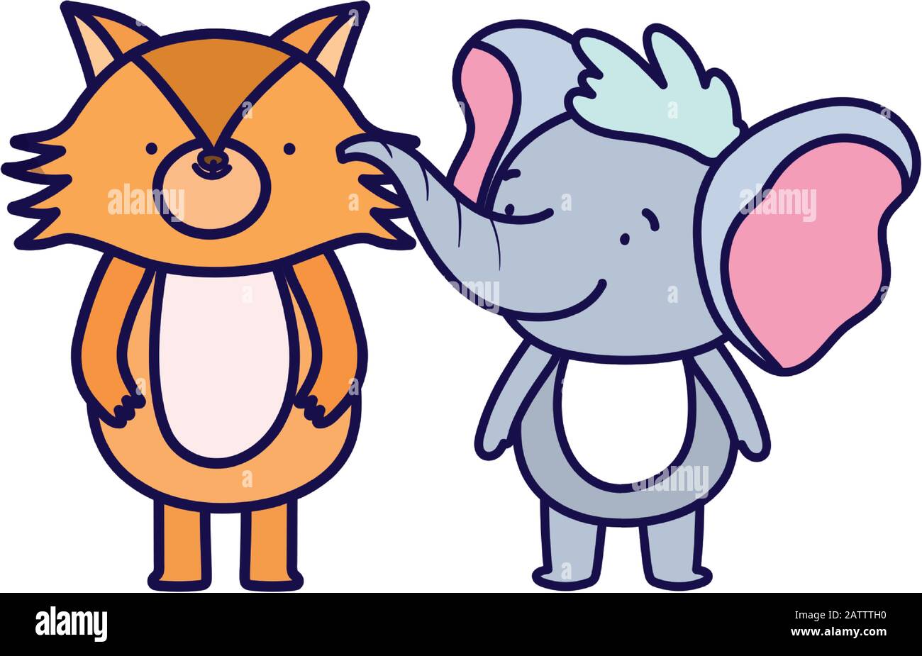 little elephant and fox cartoon character on white background vector ...