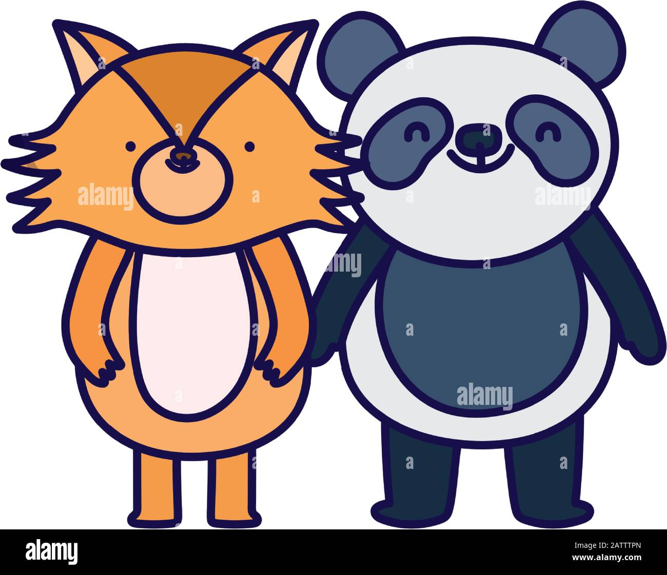 little panda and fox cartoon character on white background vector ...