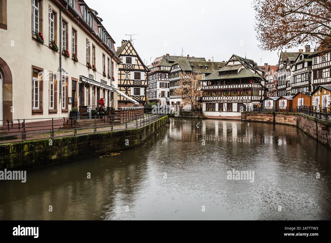 Old town water canal of Strasbourg, Alsace, France. Traditional half ...