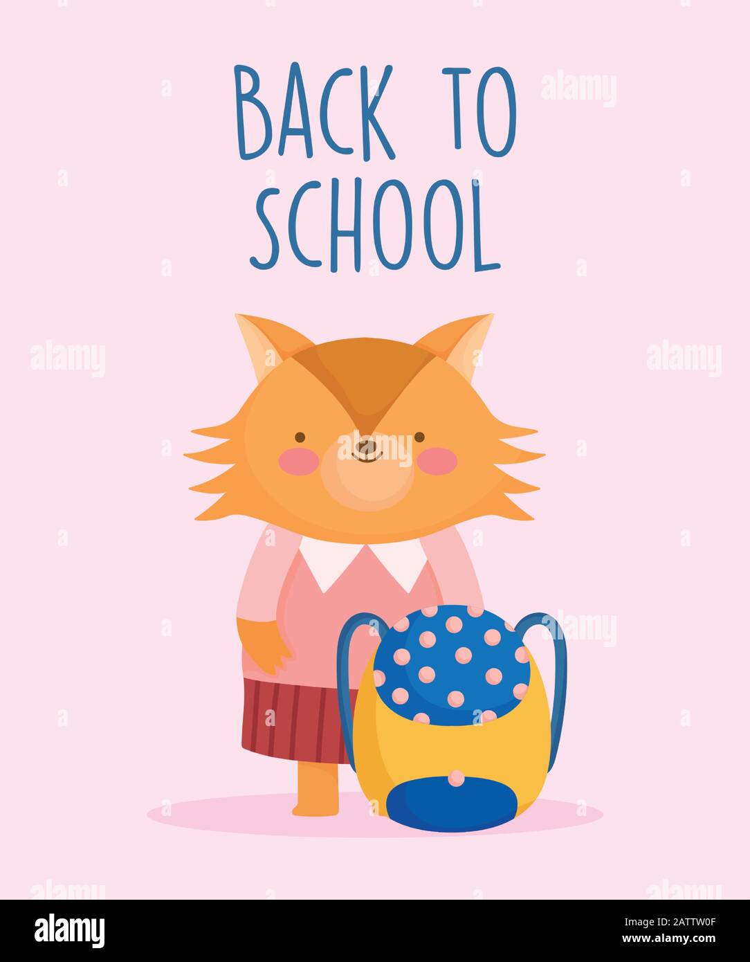 back to school education cute fox female with dotted backpack vector ...