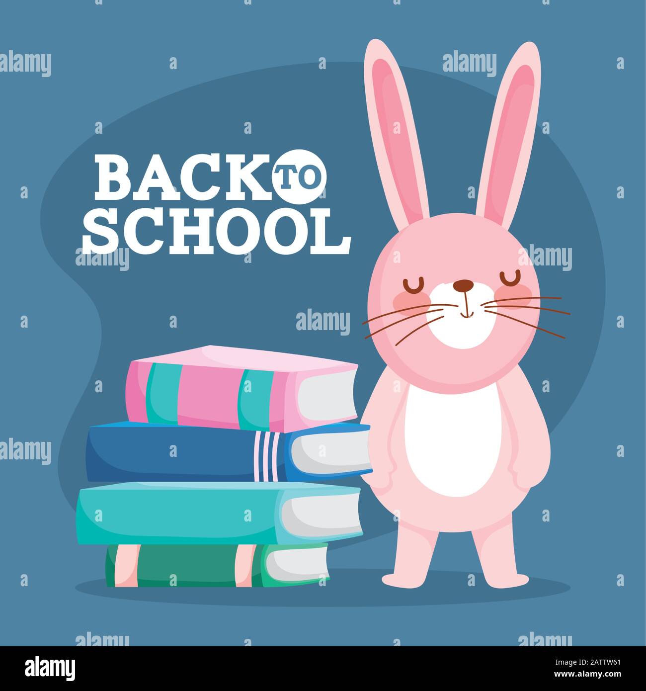 back to school education cute little rabbit wirh stack books vector ...