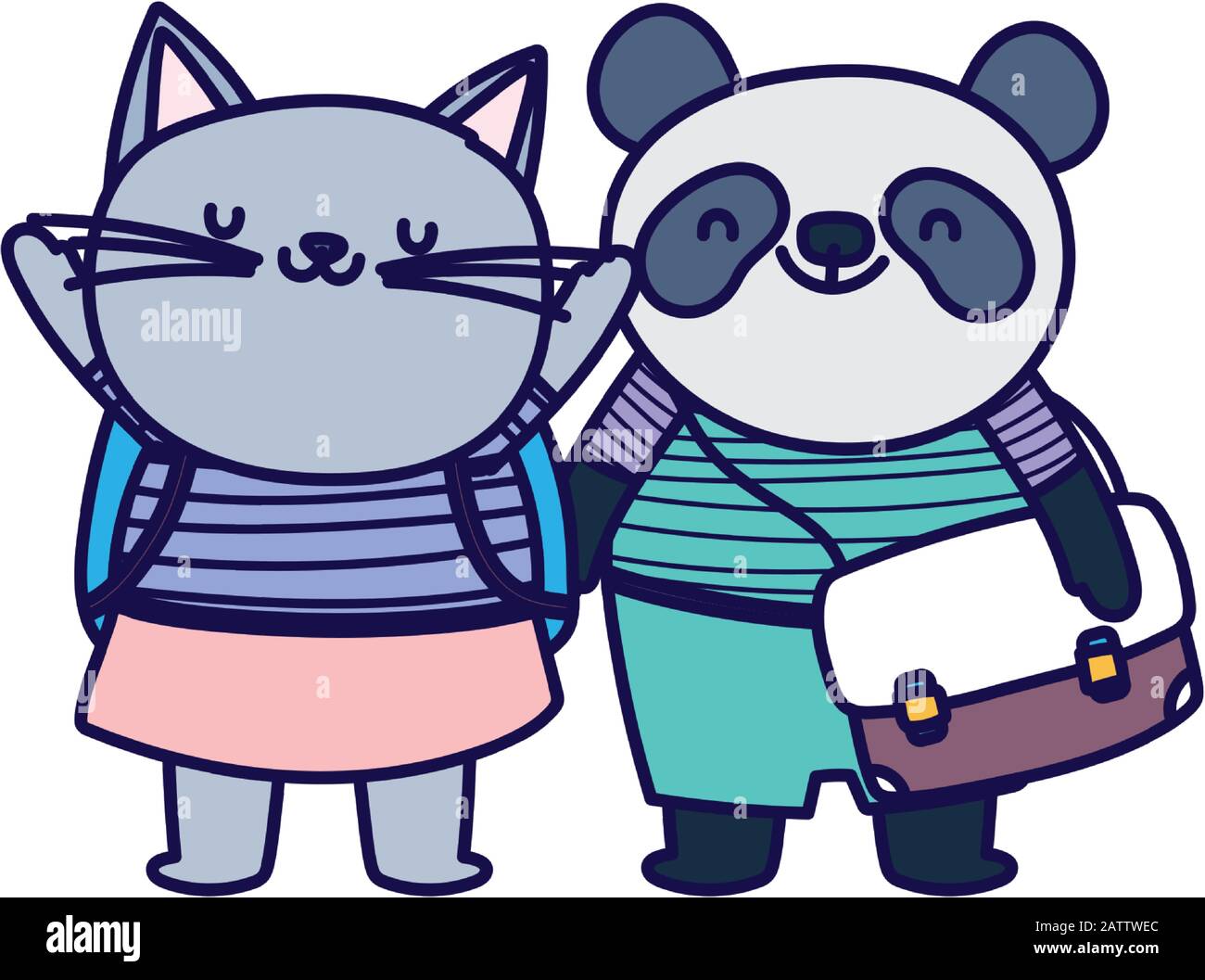 back to school education cute panda and cat with backpacks vector ...