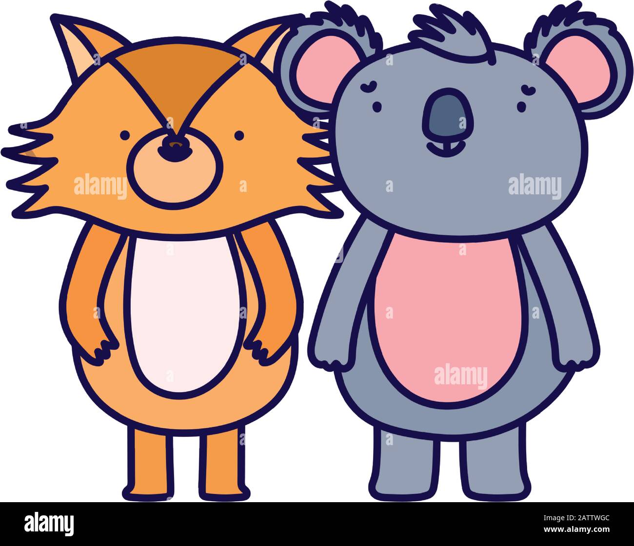 happy cute koala and fox cartoon character vector illustration Stock ...