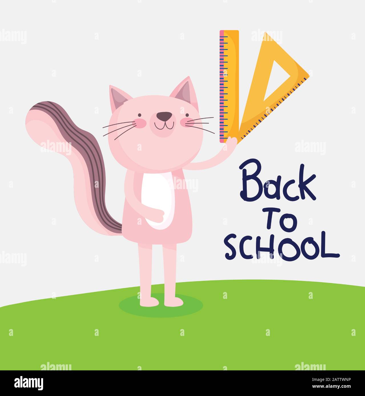 back to school education cute cat with ruler supply vector illustration ...