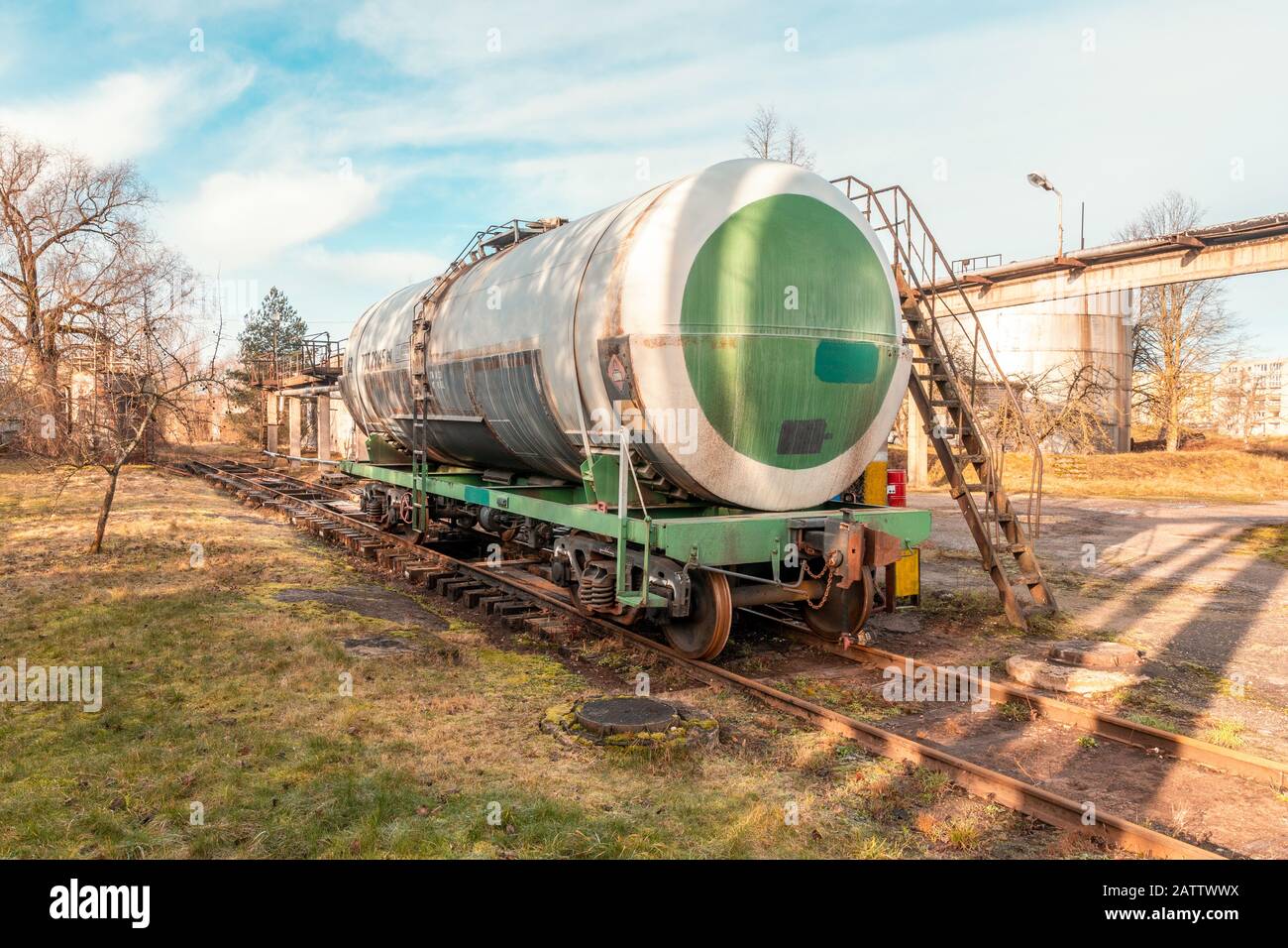 Single petroleum tank on the railroad. Train delivering oil or gas ...