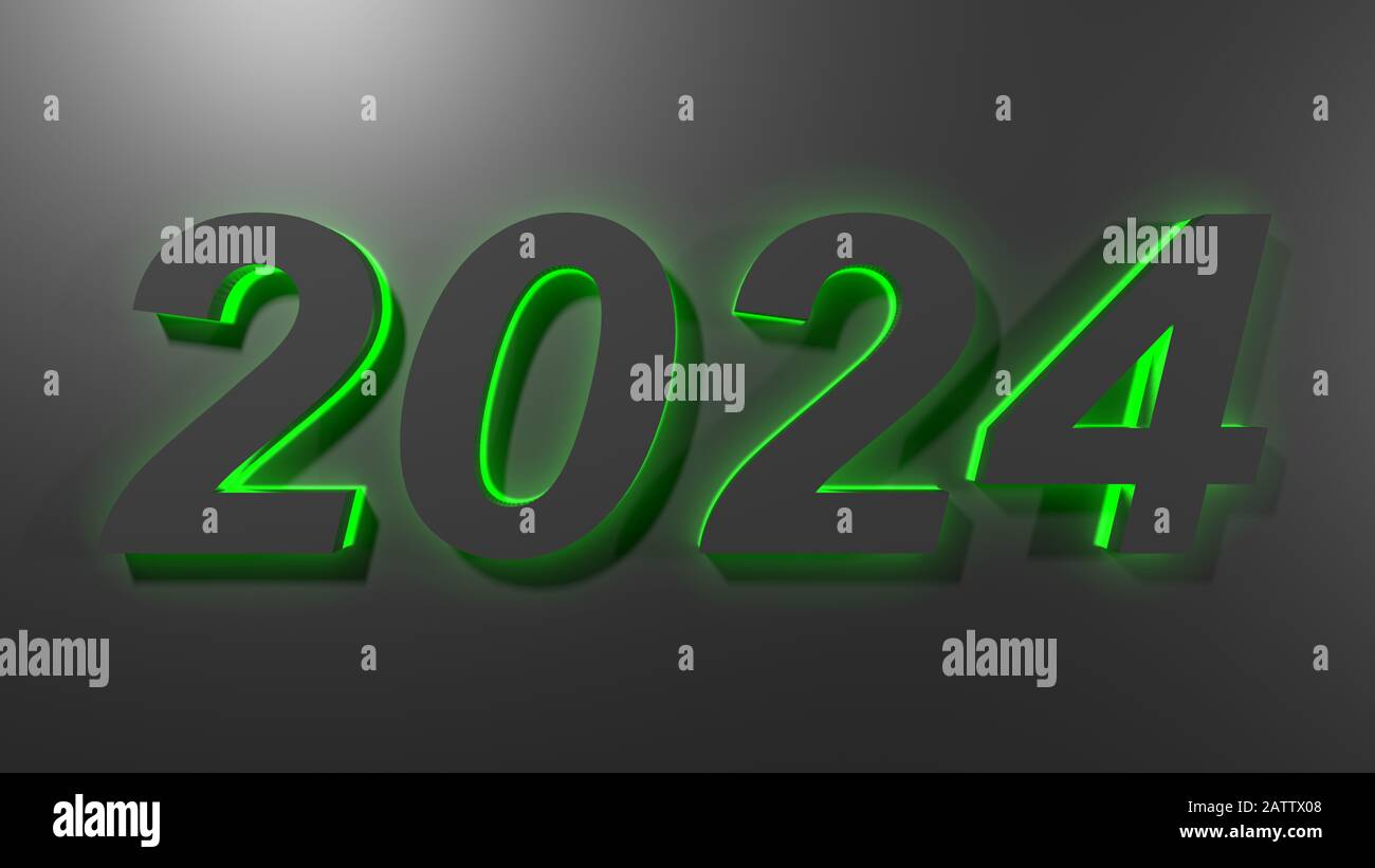 2024 in black digits with green back light, on a black surface - 3D ...