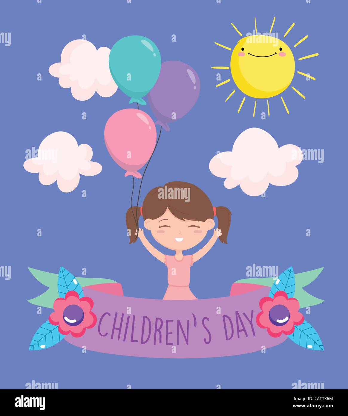 happy childrens day, little girl with balloons celebration party ...