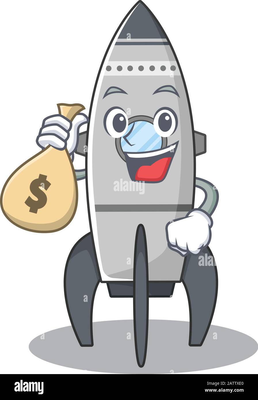 Rich and famous rocket cartoon character holding money bag Stock Vector ...