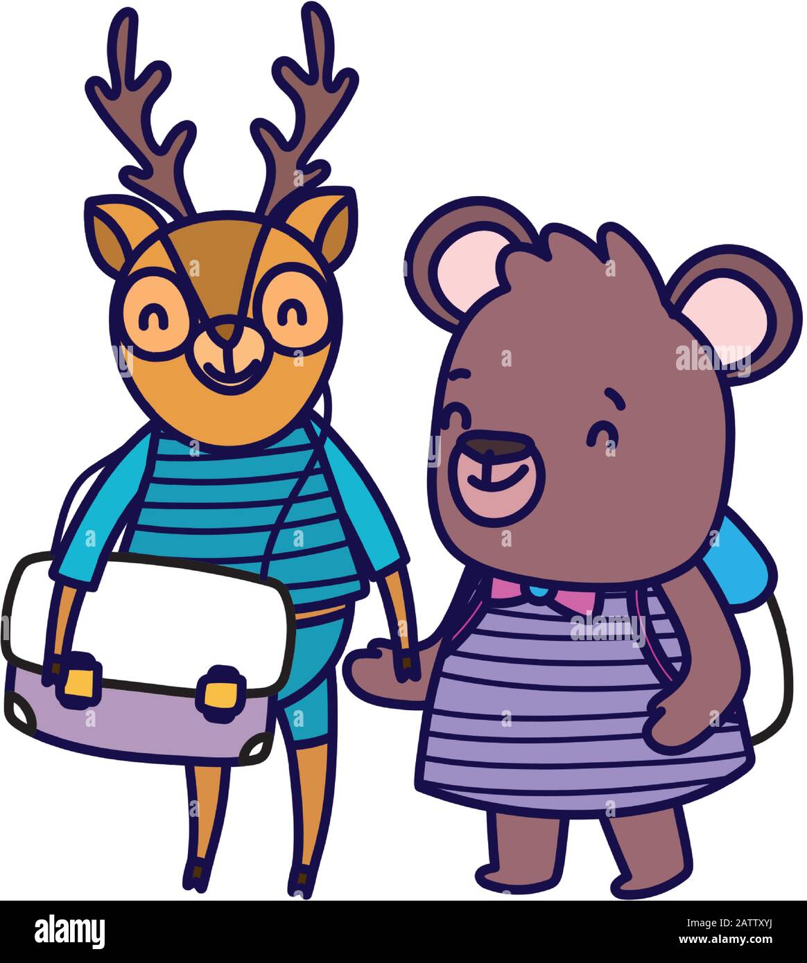 back to school education deer and bear with backpacks vector ...