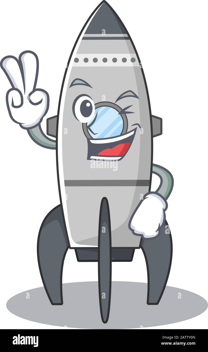 mascot of funny rocket cartoon Character with two fingers Stock Vector ...