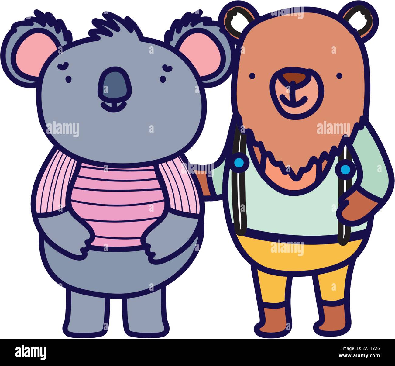 cute little bear and koala with clothes cartoon character vector ...
